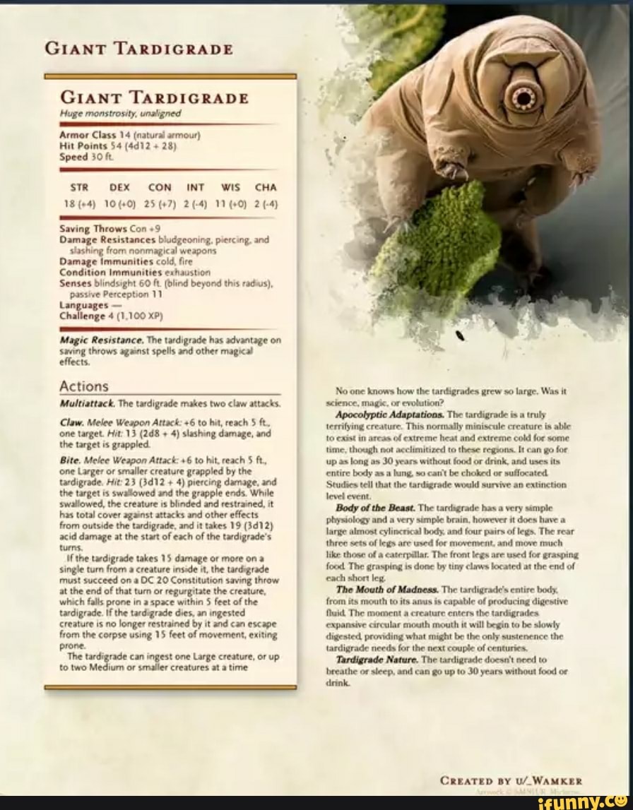 GIANT TARDIGRADE GIANT TARDIGRADE Huge monstrosity, unaligned: Armor ...