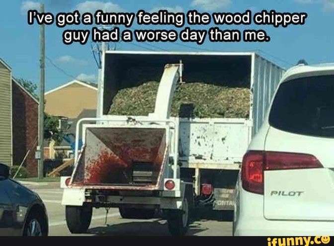 [ve got a funny feeling tne wood chipper guy had a worse day than me ...