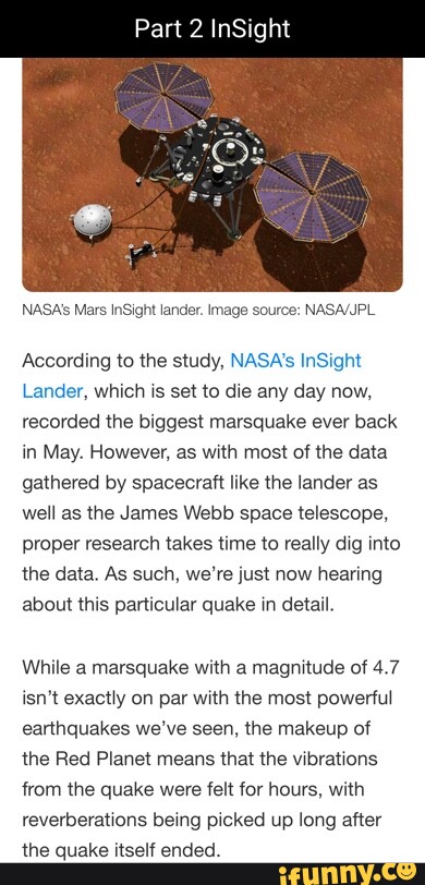 Part 2 InSight NASA's Mars InSight lander. Image source: According to ...