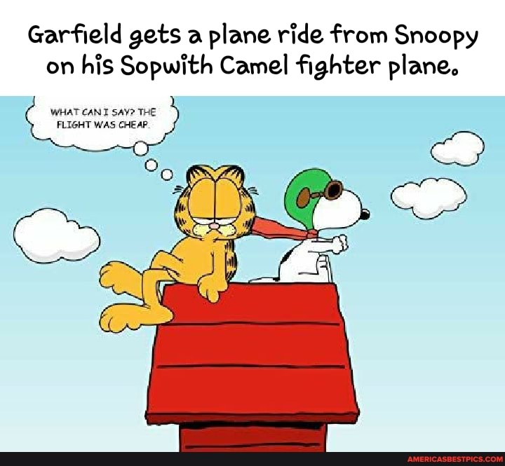 Garfield gets a plane ride from Snoopy on his Sopwith Camel fighter ...