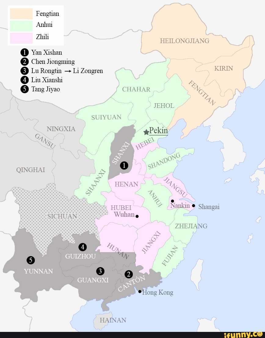 Groups of warlords in China in 1920 (before the Zhili-Anhui War ...