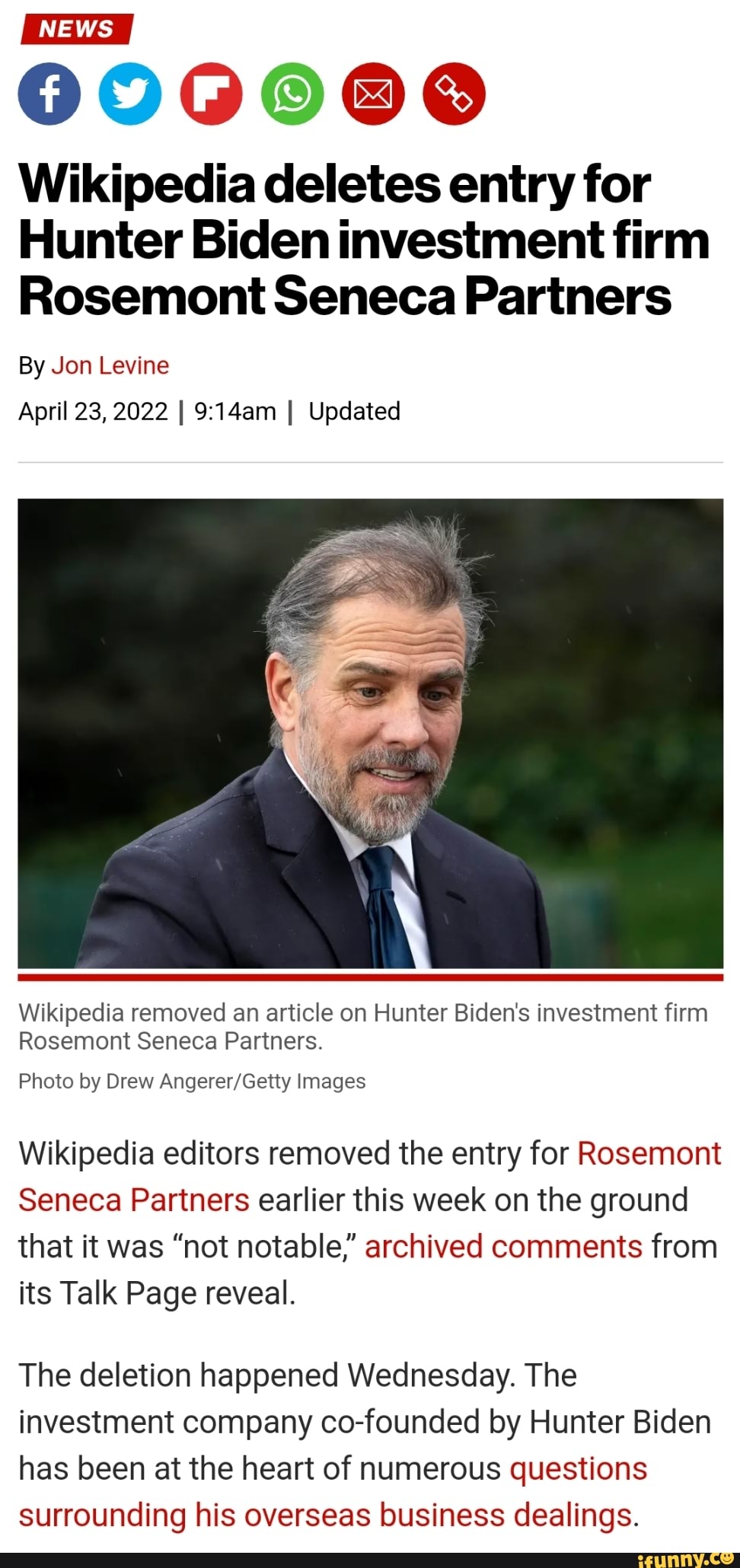 VEWS NEWS Wikipedia deletes entry for Hunter Biden investment firm ...