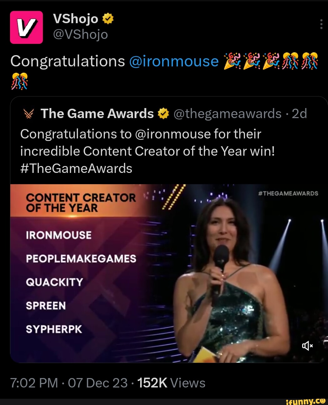 VShojo @VShojo Congratulations @ironmouse FR The Game Awards ...