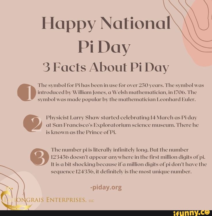 Happy National Pi Day 3 Facts About Pi Day The symbol for Pi has been ...