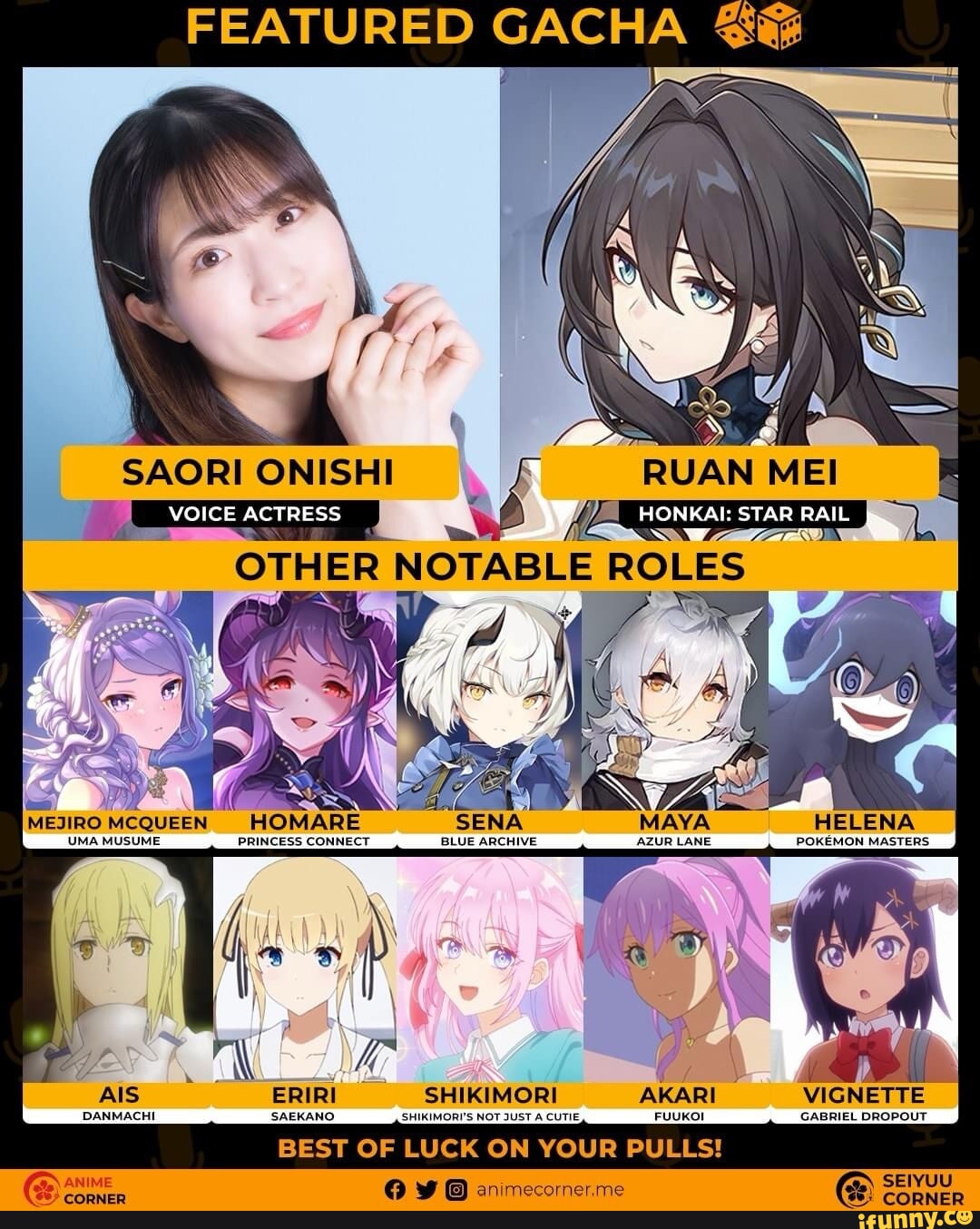 FEATURED SAORI ONISHI 5 MEI OTHER VOICE ACTRESS NOTABLE ROLES RAIL MEJIRO MCQUEEN HOMARE MAYA ...