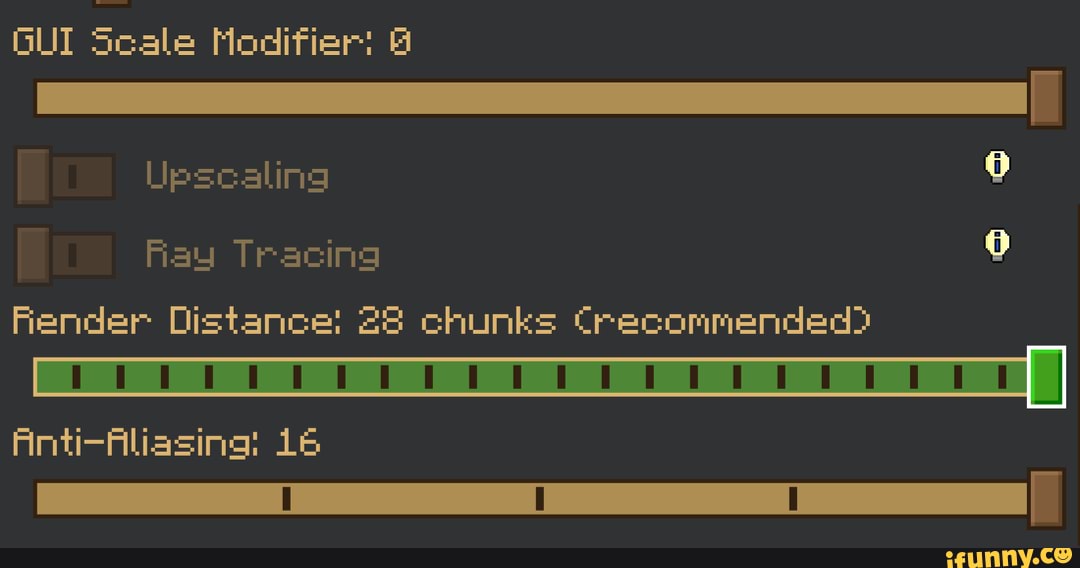 GUI Scale Modifier: Upscaling Fiay Tracing Render Distance: 28 chunks ...