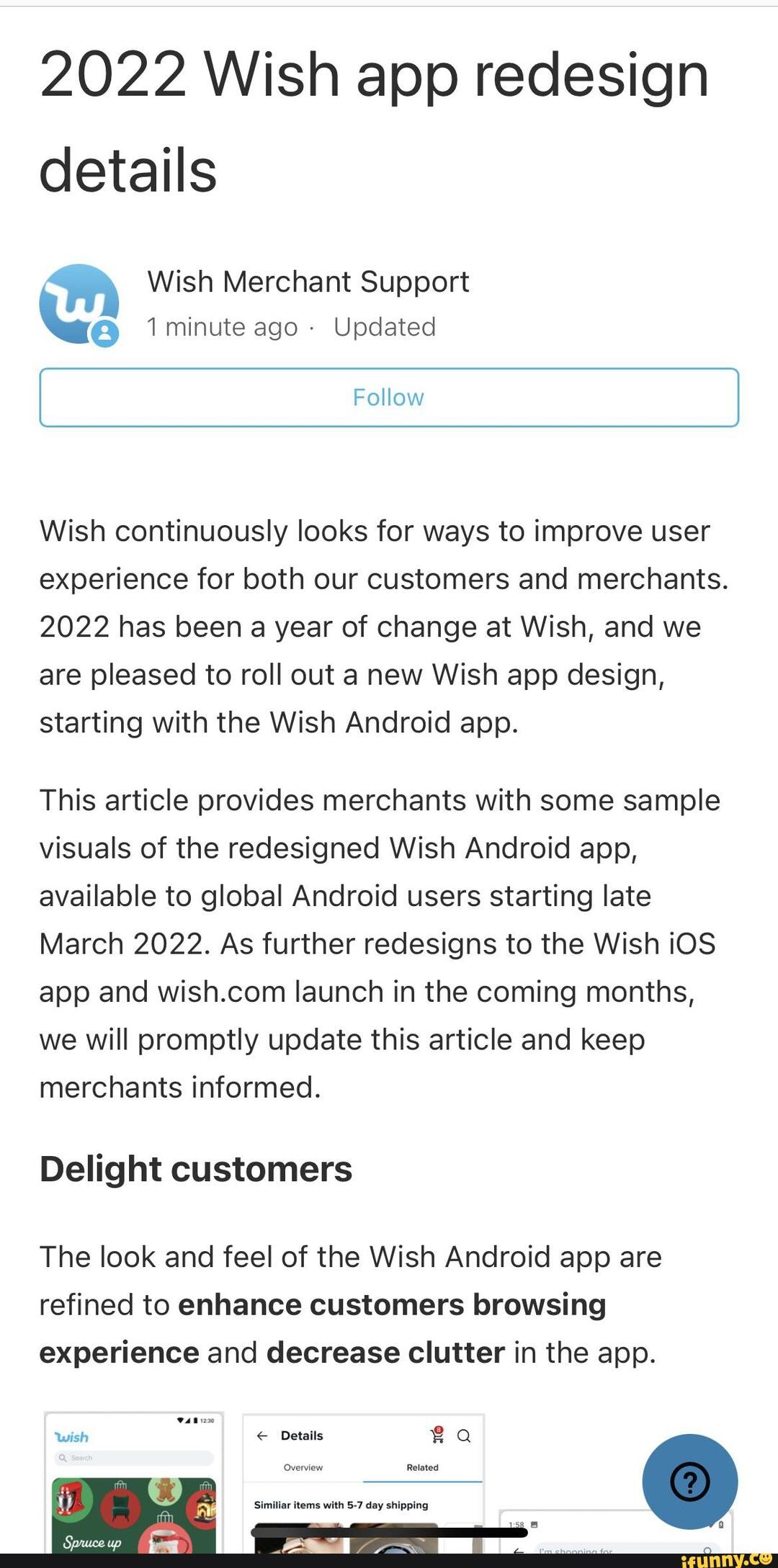 2022 Wish app redesign details 1 minute ago - Updated Wish Merchant ...