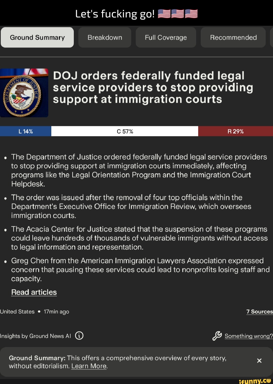 Let's fucking go! Ground Summary Breakdown Full Coverage Recommended DOJ orders federally funded ...