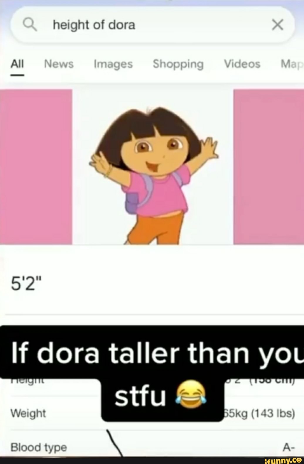 Height of dora All If dora taller than SE yo (143 Weight Blood type ...