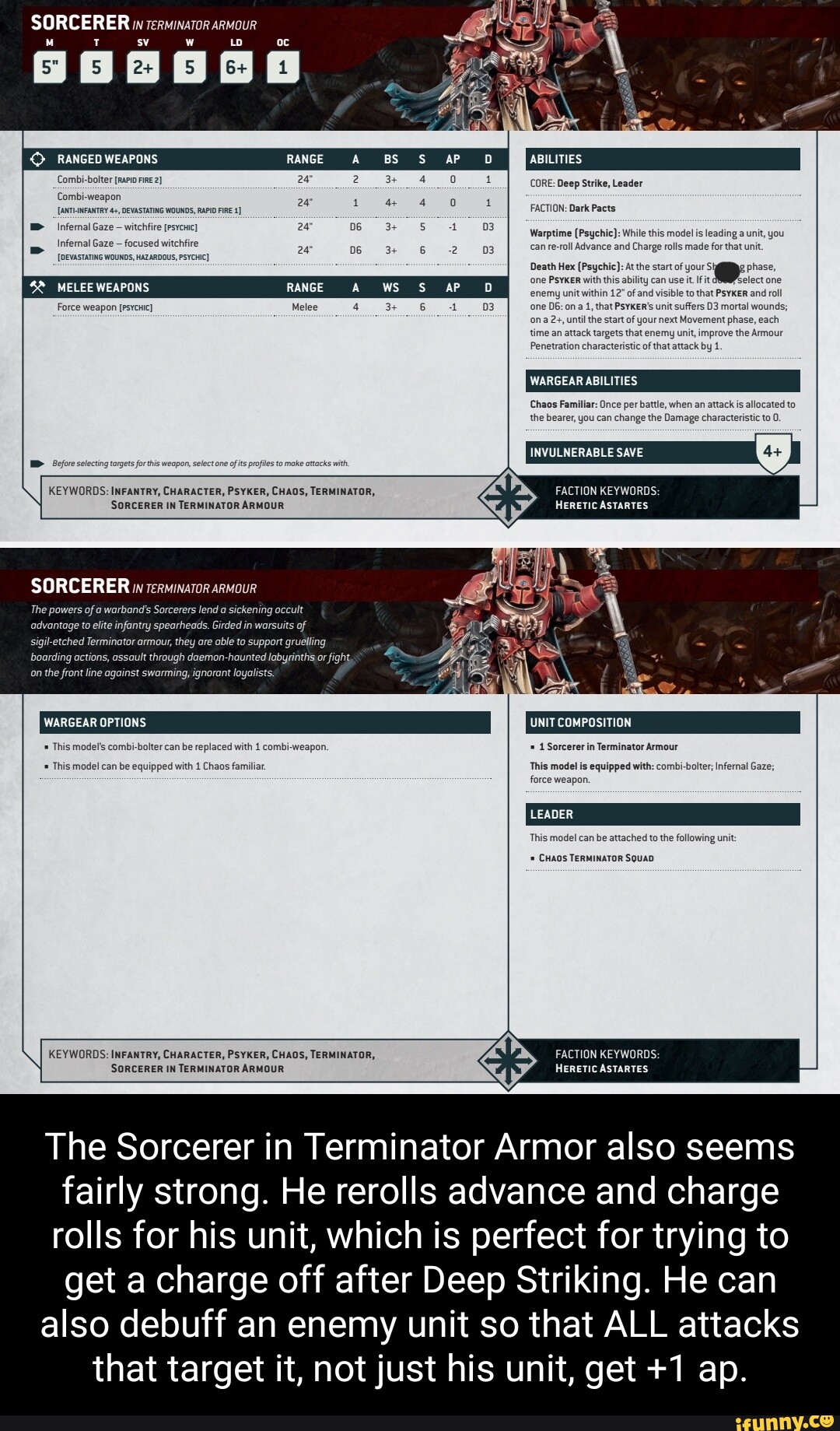 SORCERER w terminaror armour ABILITIES Combi-bolter [Rapio FiRe 2] CORE ...