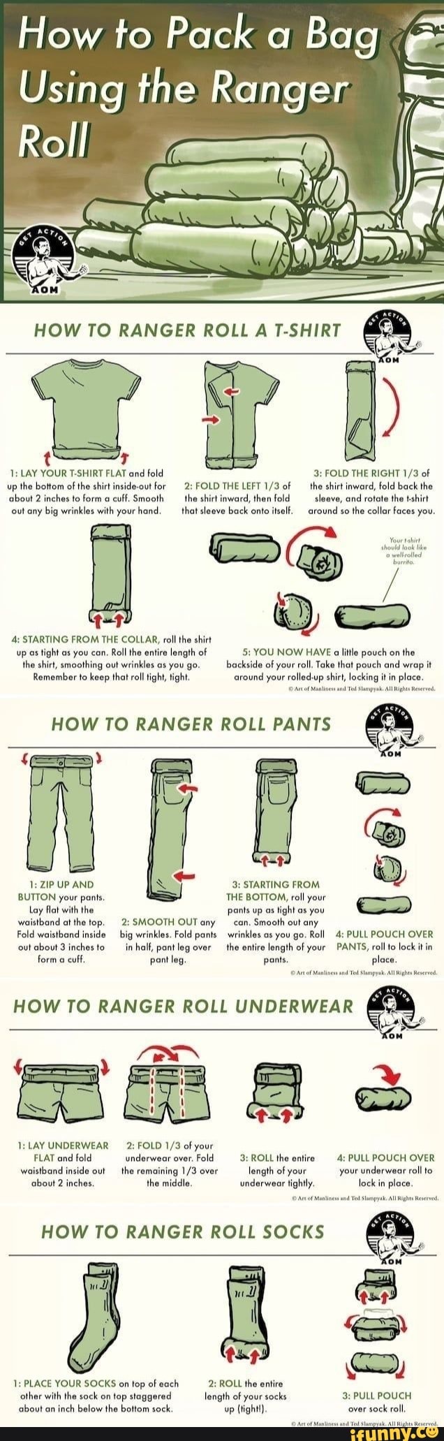 How to Pack a Bag Using the Ranger Roll HOW TO RANGER ROLL A T-SHIRT 1 ...