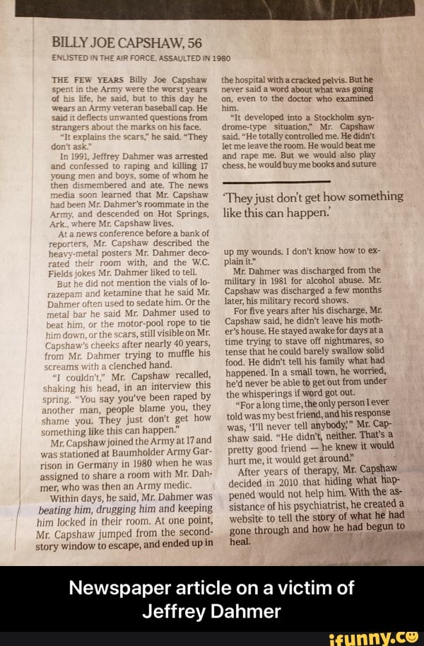 Newspaper article on a victim of Jeffrey Dahmer - iFunny