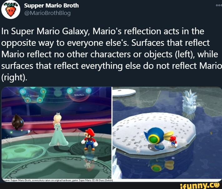 Supper Mario Broth In Super Mario Galaxy, Mario's reflection acts in ...