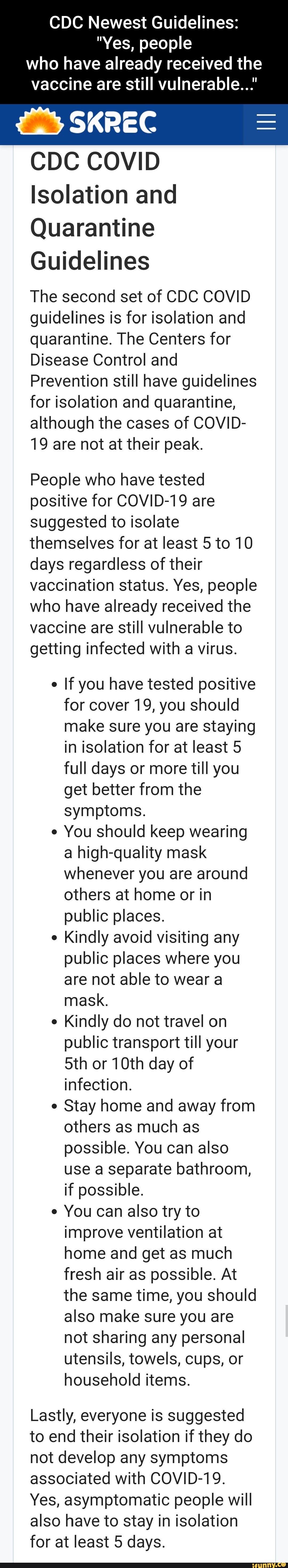 CDC Newest Guidelines: "Yes, people who have already received the ...