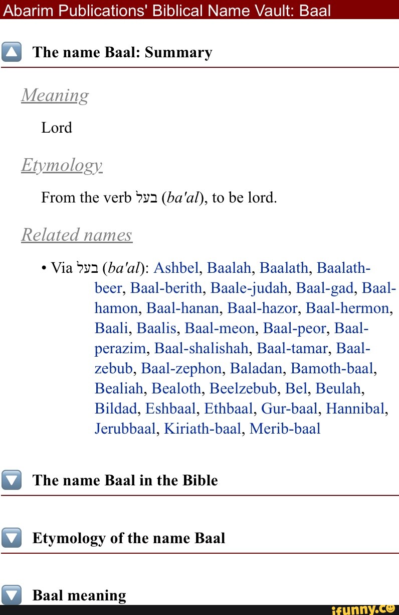 Abarim Publications' Biblical Name Vault: Baal The name Baal: Summary ...