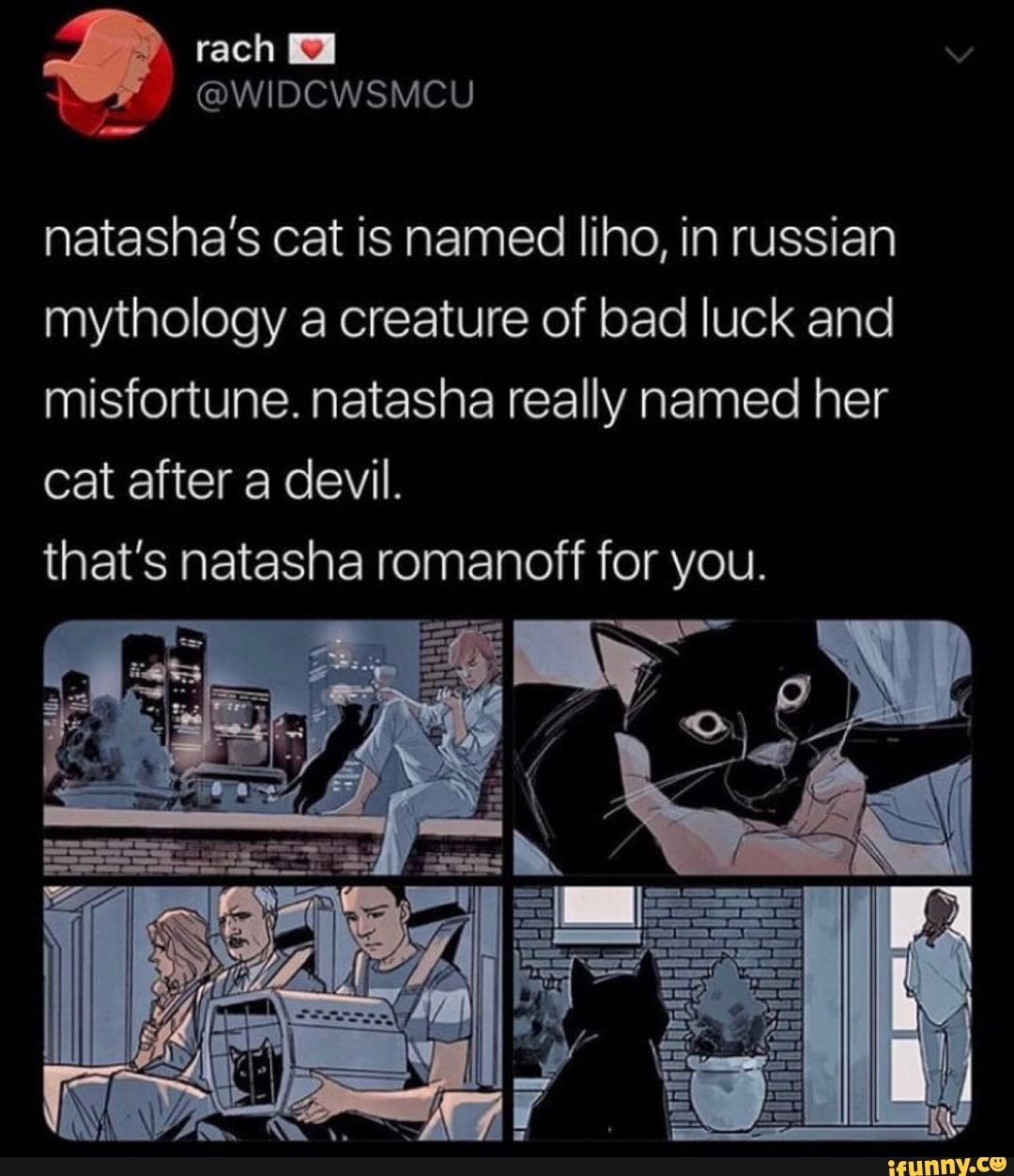 Natasha’s cat is named Iiho, in russian mythology a creature of bad ...
