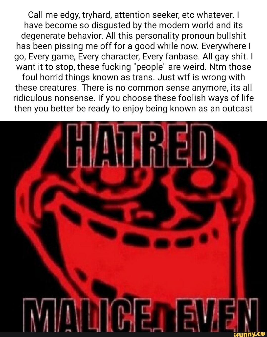 Call me edgy, tryhard, attention seeker, etc whatever. I have become so ...