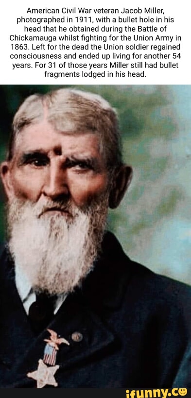 American Civil War veteran Jacob Miller, photographed in 1911, with a ...