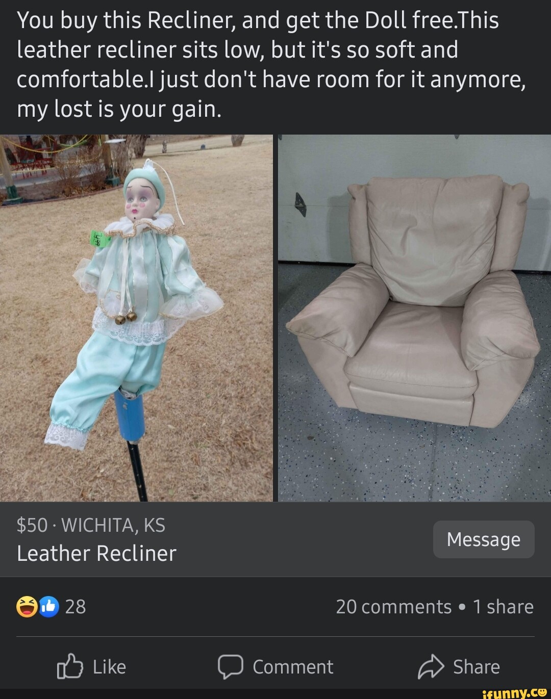You buy this Recliner, and get the Doll free.This leather recliner sits ...