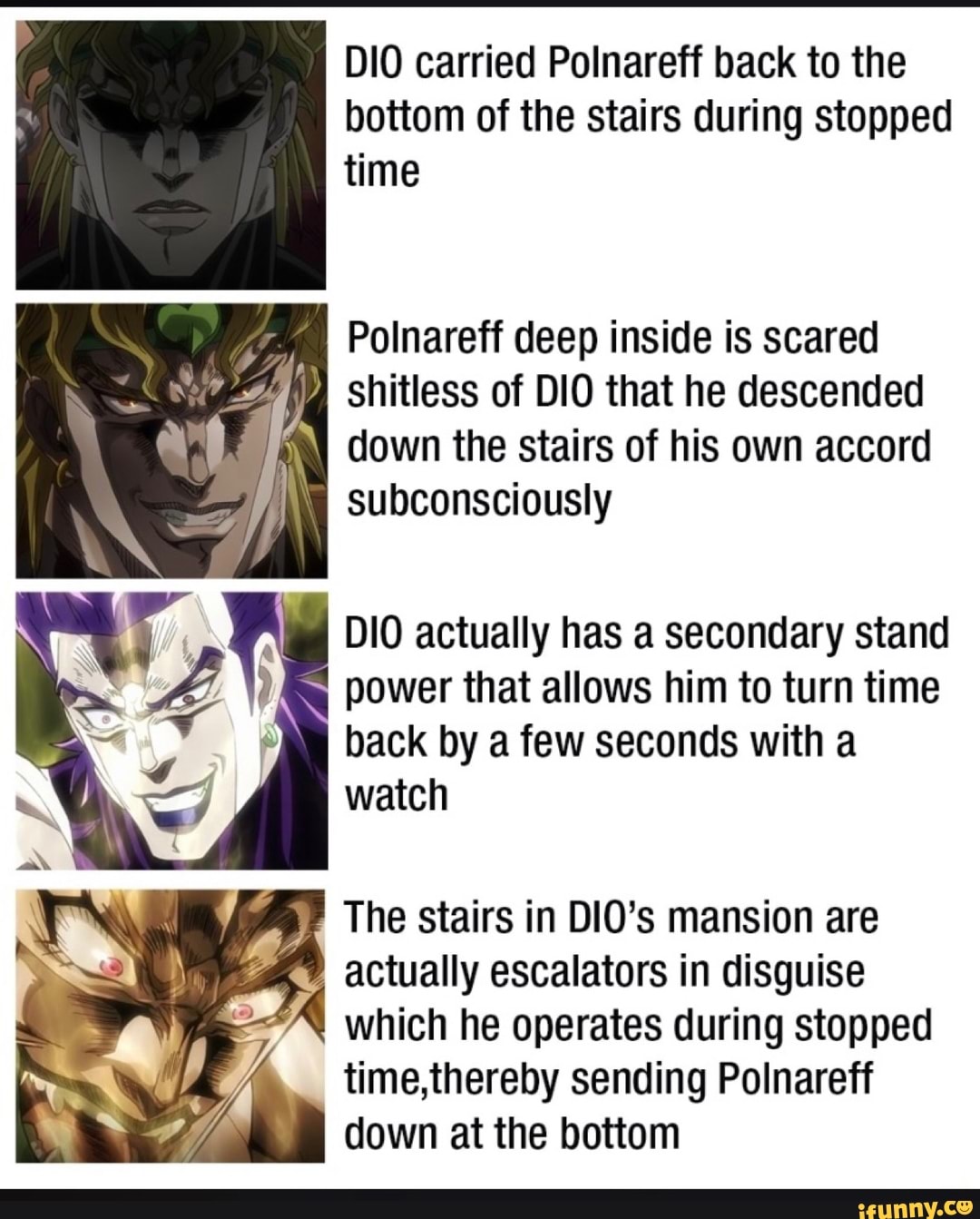 DIO carried Polnareff back to the bottom of the stairs during stopped ...