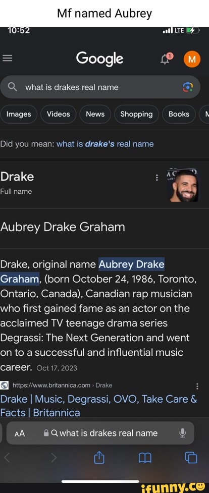 If named Aubrey Google what is drakes real name @ Images Videos News ...