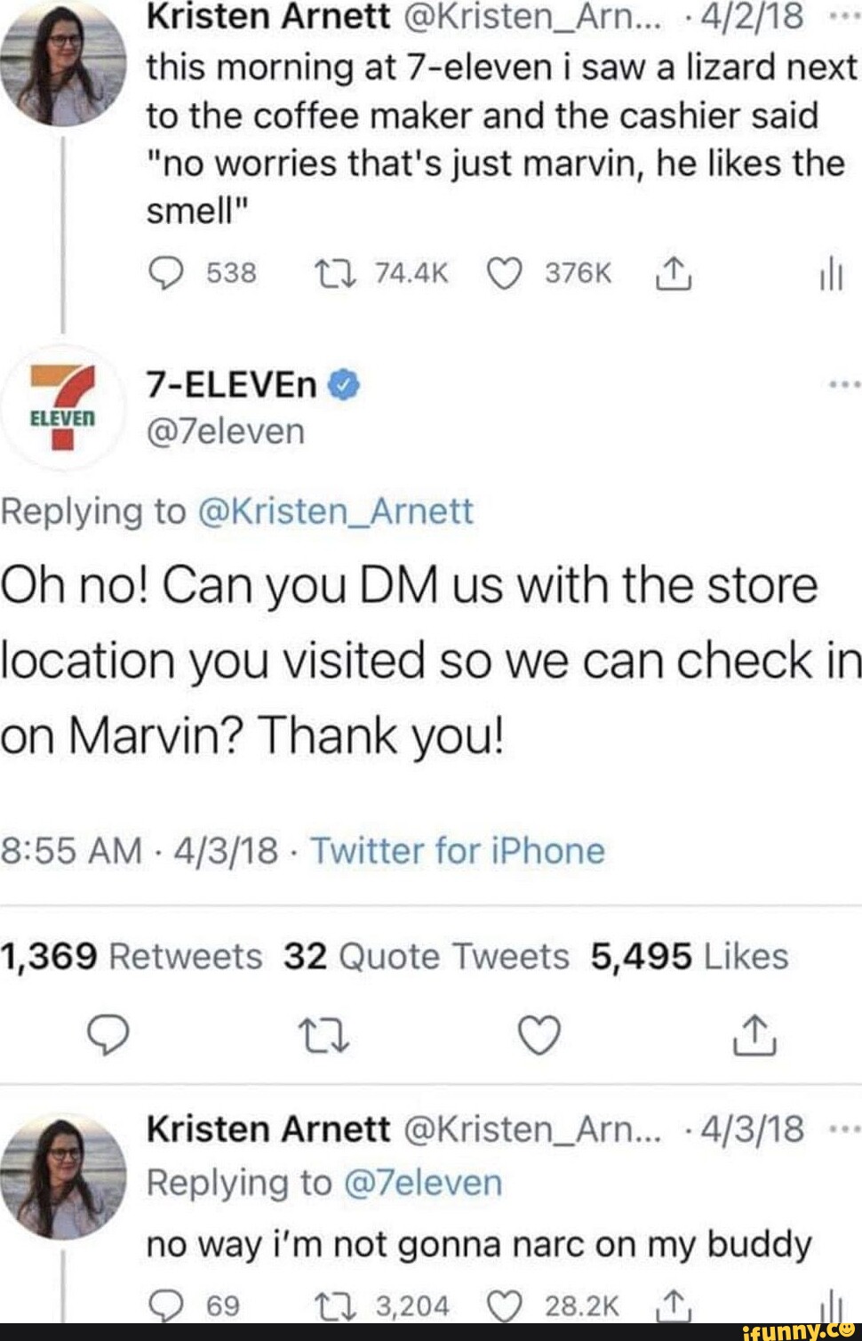 Kristen Arnett @Kristen_Arn... this morning at 7-eleven saw a lizard ...