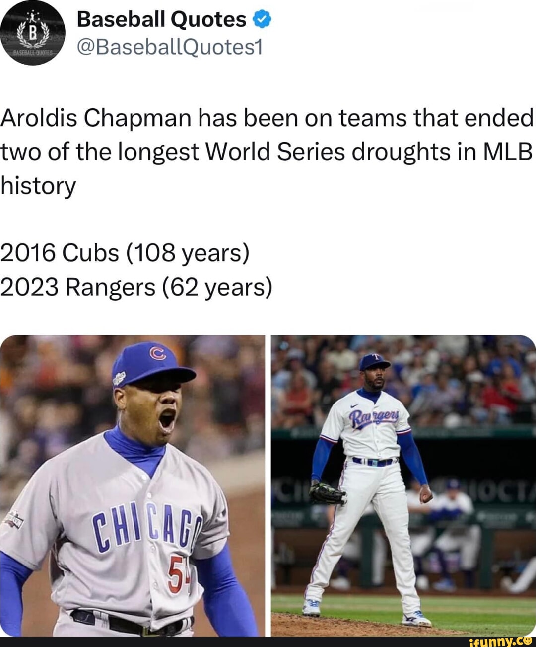 Baseball Quotes @BaseballQuotest Aroldis Chapman has been on teams that ...