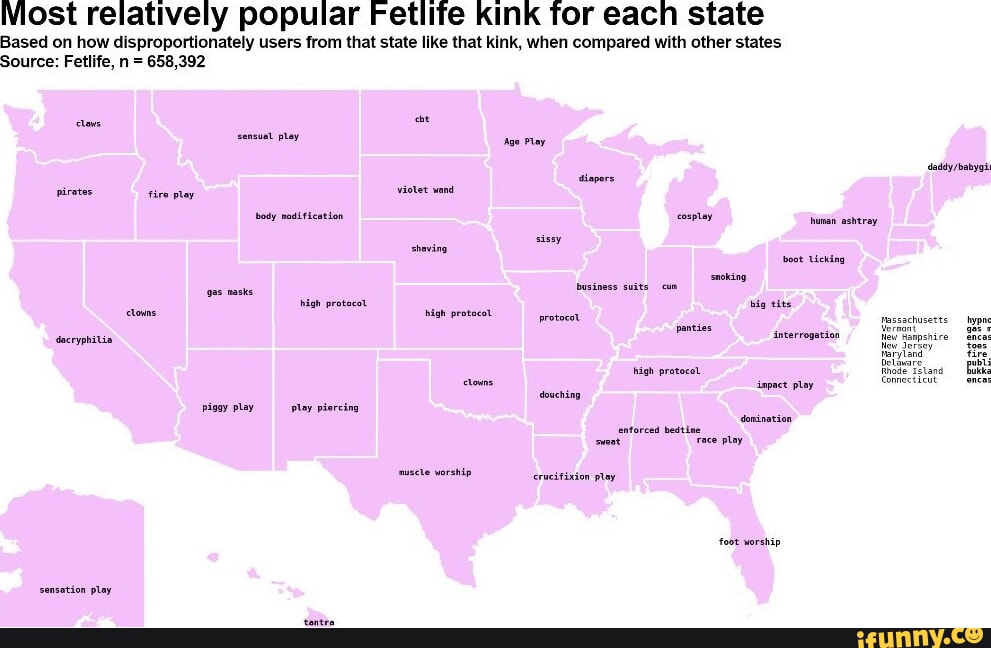 Most relatively popular Fetlife kink for each state Based on how ...