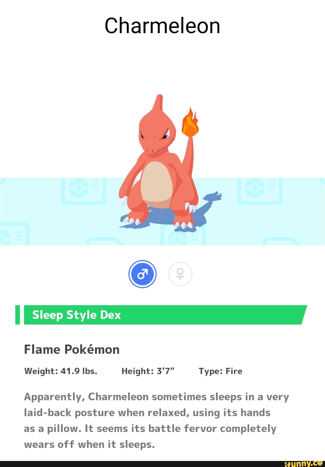 Charmeleon Sleep Style Dex Flame Pokmon Weight: 41.9 Ibs. Height: 3'7 ...