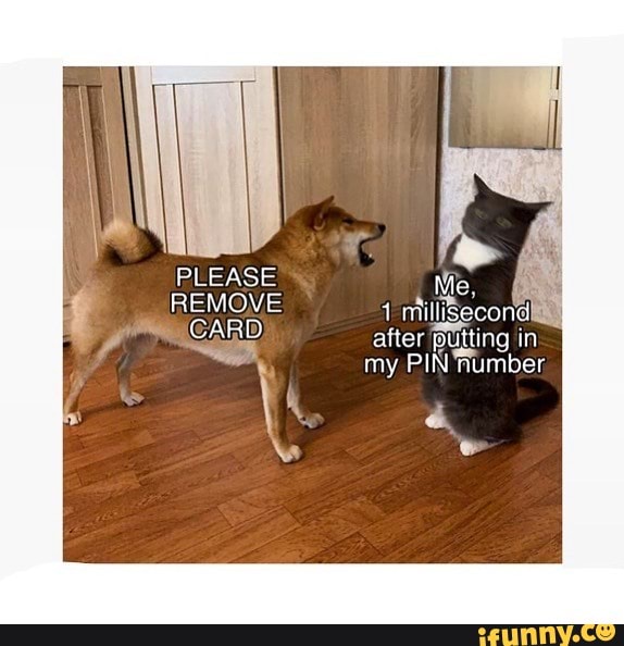 PLEASE REMOVE CARD niillisecond after putting in my PIN number - iFunny