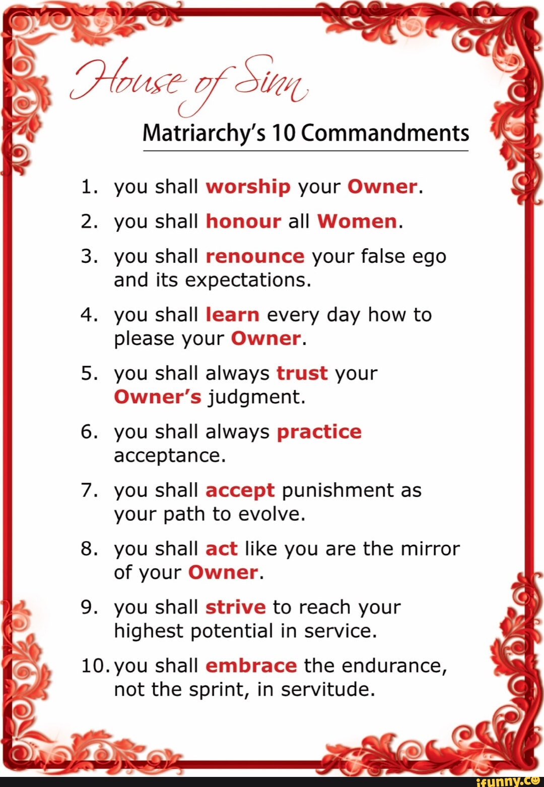 2 rf St ts of Matriarchy's 10 Commandments 1. you shall worship your ...