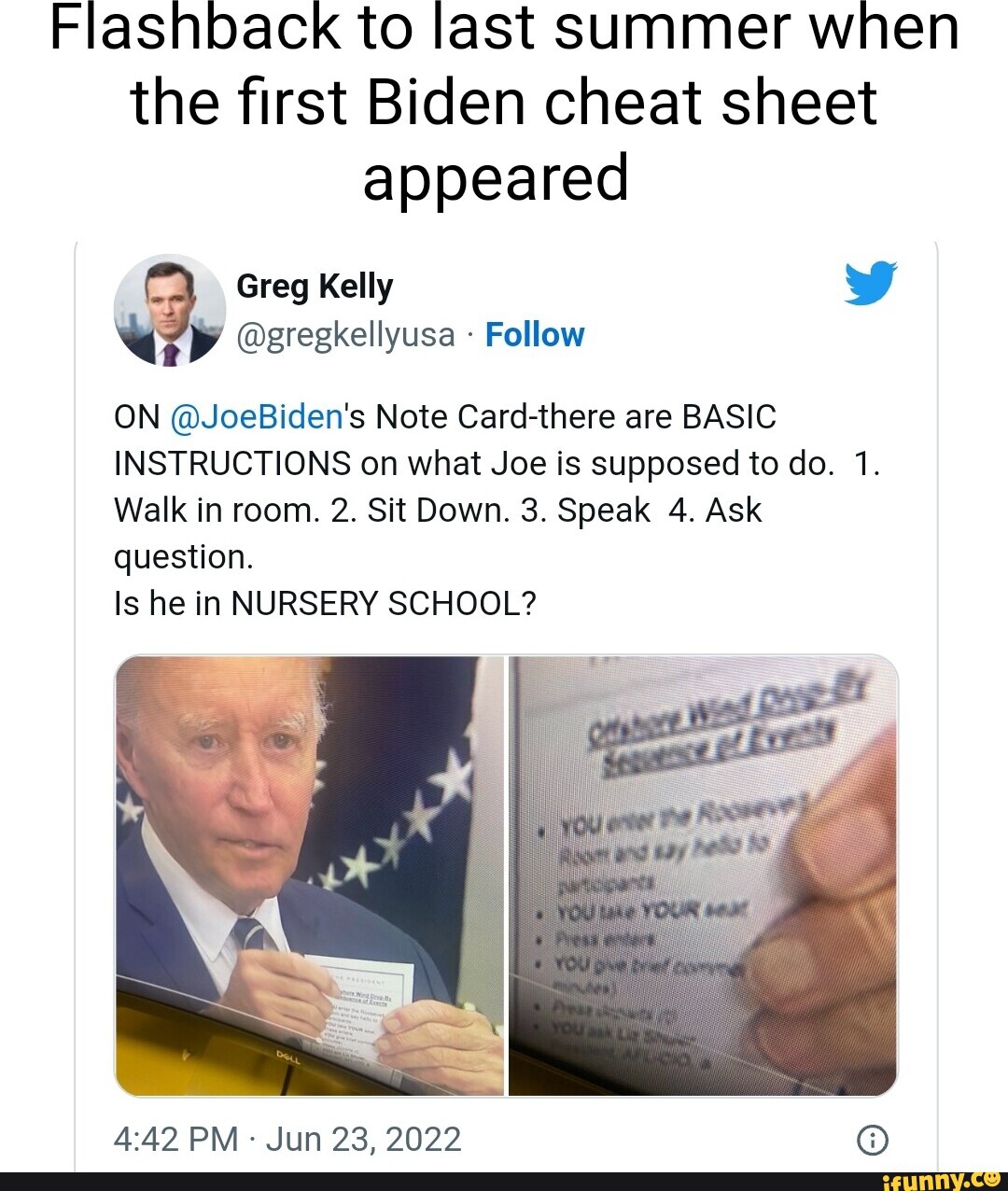 Flashback to last summer when the first Biden cheat sheet appeared Greg ...