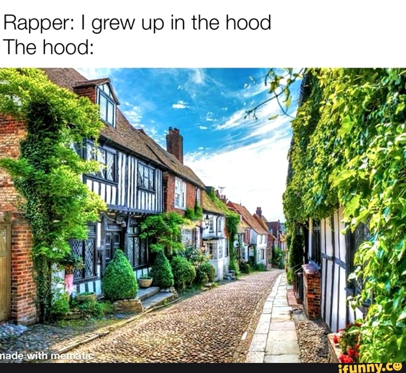 Rapper: I grew up in the hood The hood: nade with mematic - iFunny
