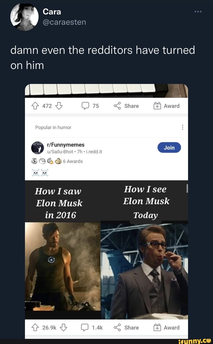 Cara damn even the redditors have turned on him in hummer Share Award ...