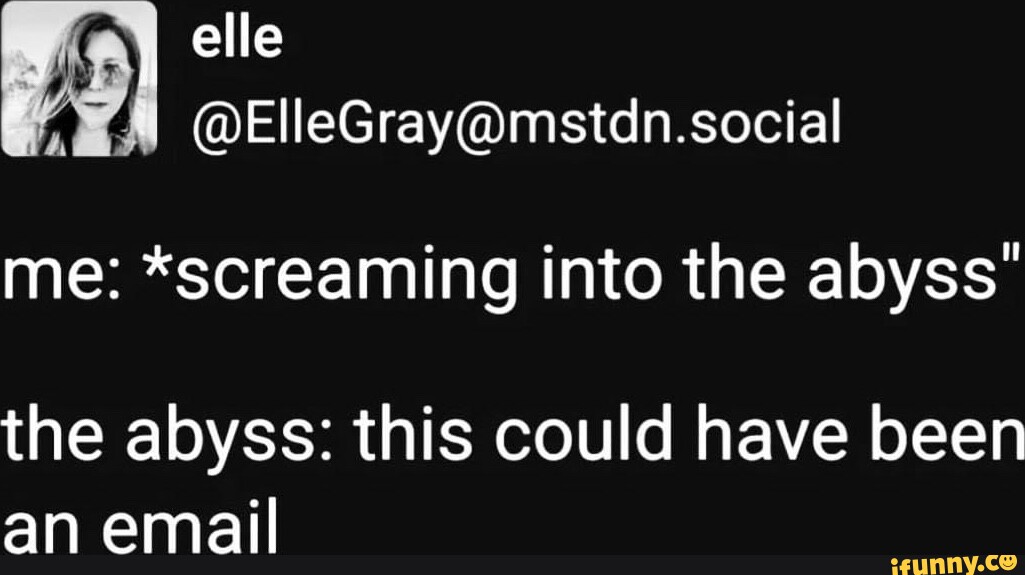 Me: *screaming into the abyss" the abyss: this could have been an email ...