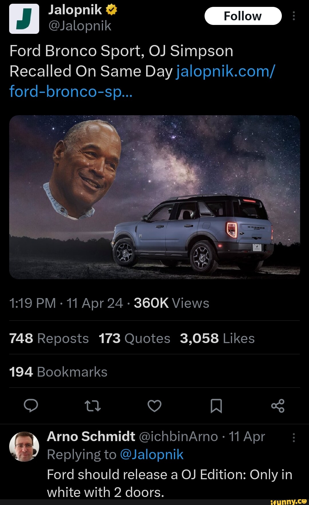 Jalopnik @ @Jalopnik Ford Bronco Sport, OJ Simpson Recalled On Same Day ...