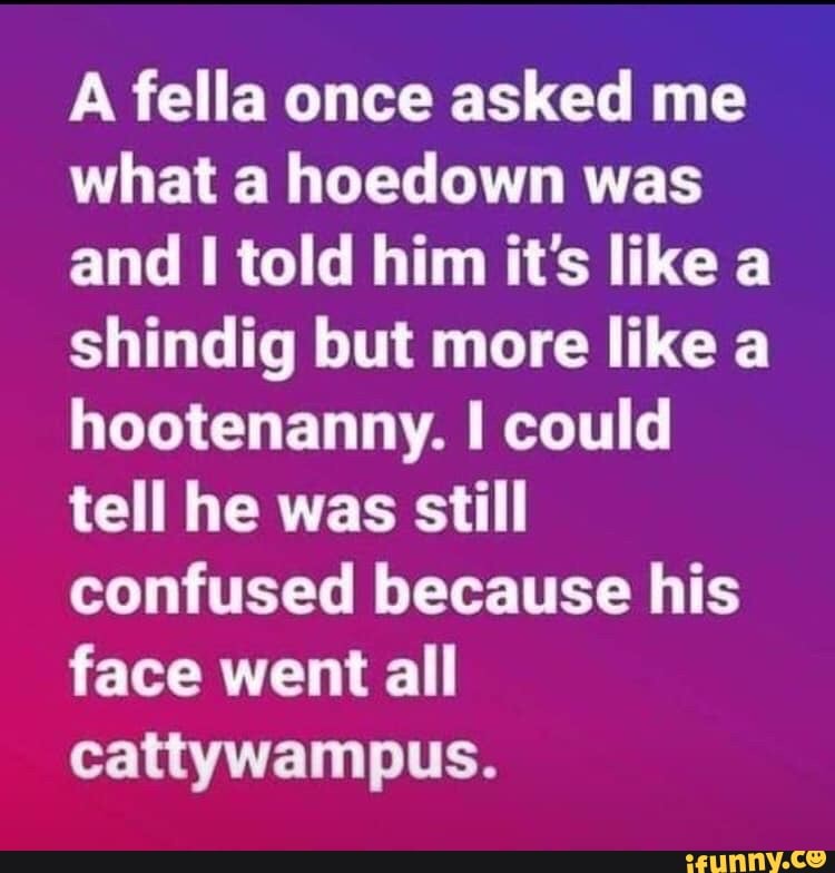 A\ fella once asked me what a hoedown was and told him it's like a ...