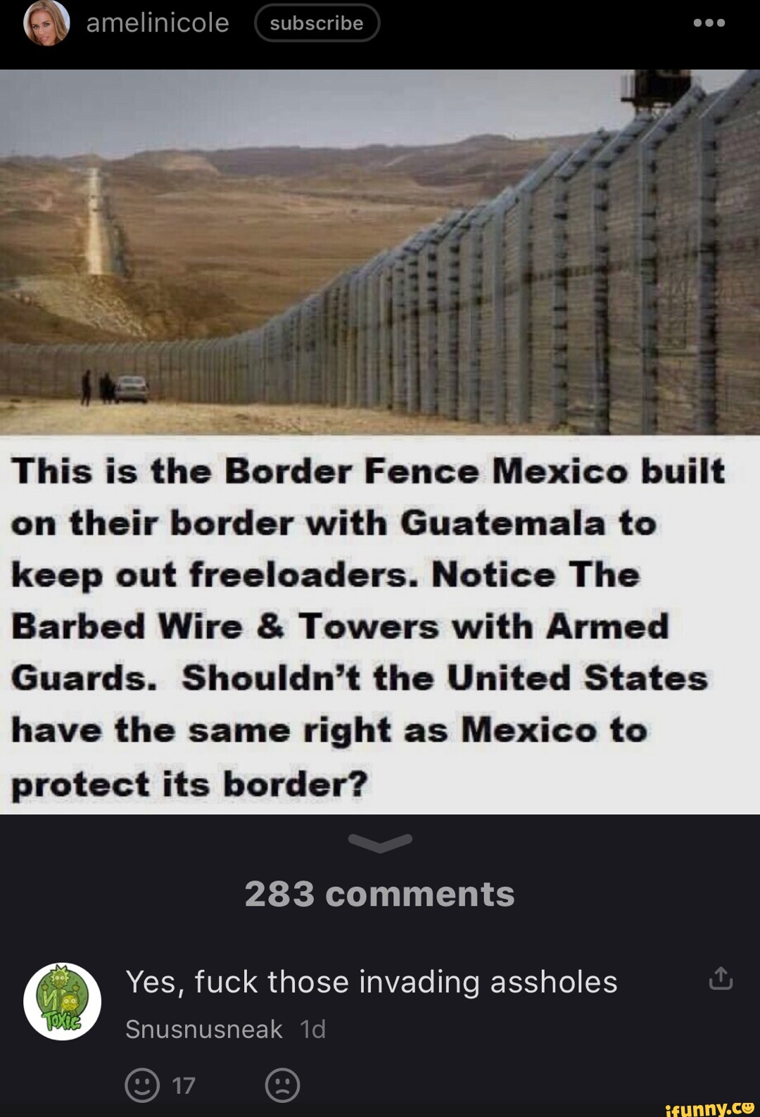 Amelinicole ( subscribe This is the Border Fence Mexico built on their ...