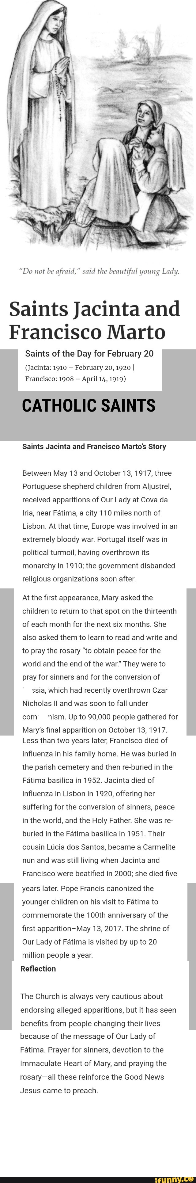 "Do not be afraid," said the beautiful young Lady. Saints Jacinta and ...