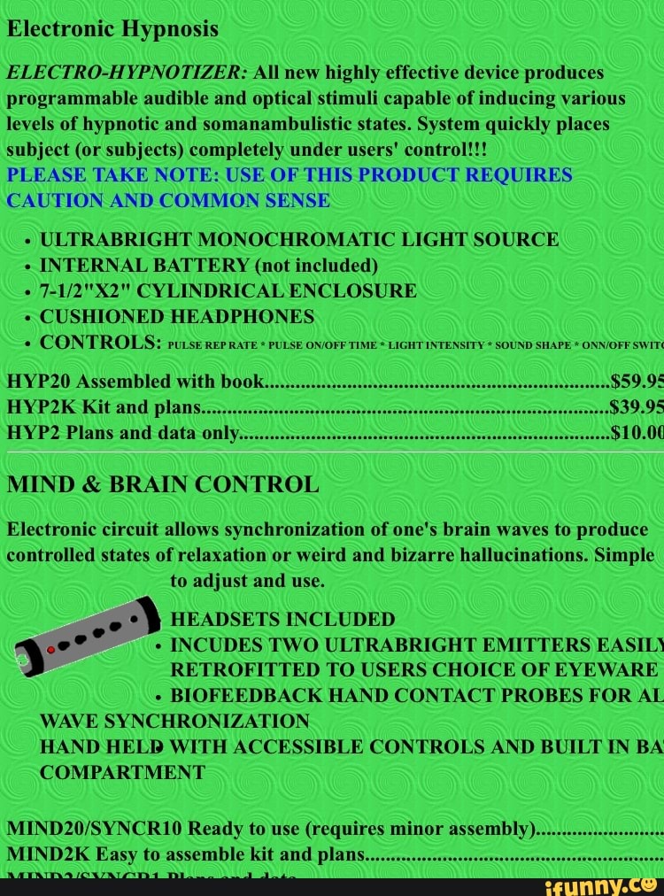 Electronic Hypnosis ELECTRO-HYPNOTIZER: All new highly effective device ...