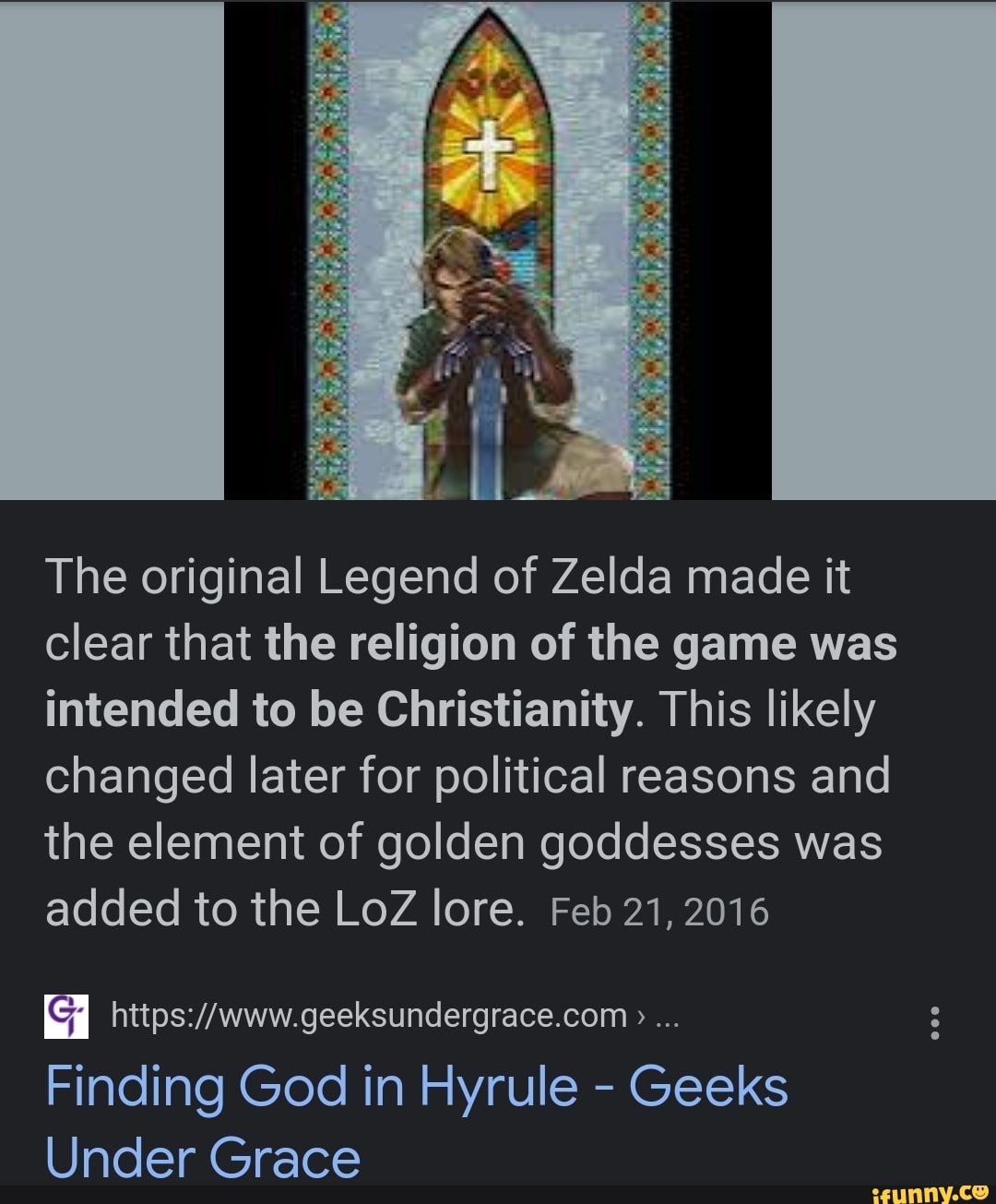 The original Legend of Zelda made it clear that the religion of the ...