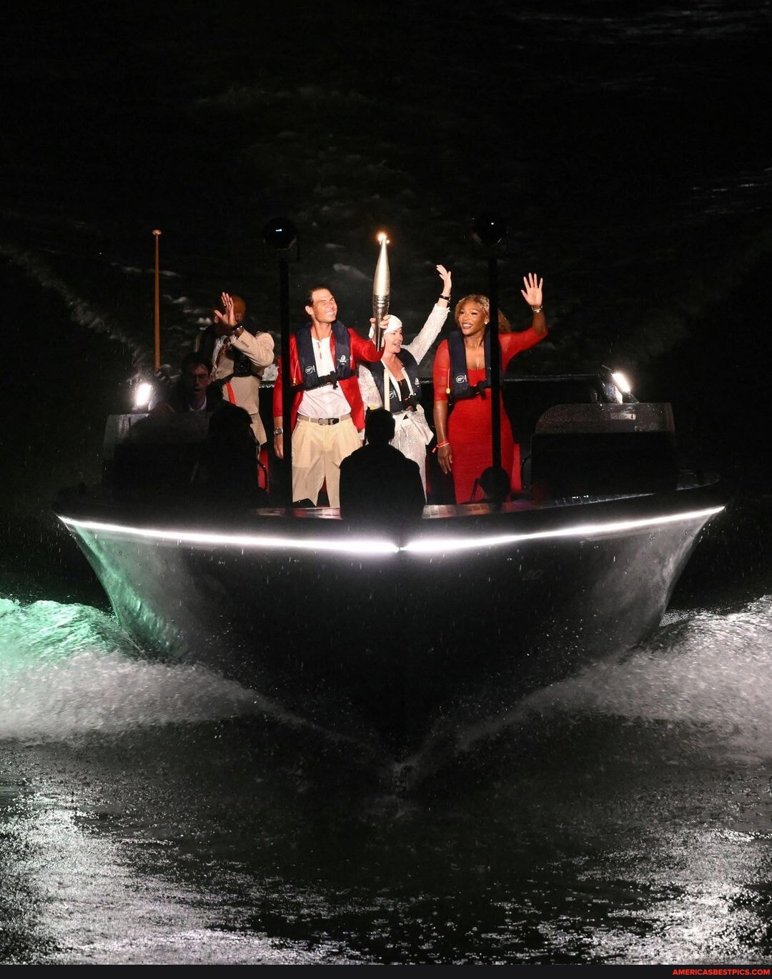 Serena Williams, Rafael Nadal, Carl Lewis and Nadia Comaneci ride with ...