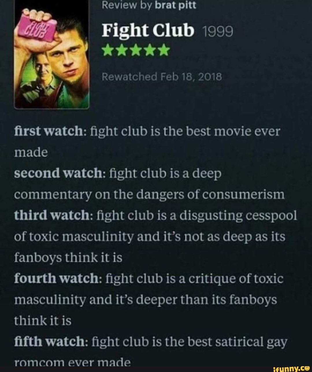 Review by brat pitt Fight Club i999 first watch: fight club is the best ...