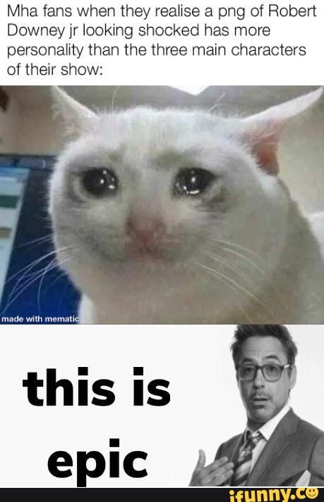Mha fans when they realise a png of Robert Downey jr looking shocked ...