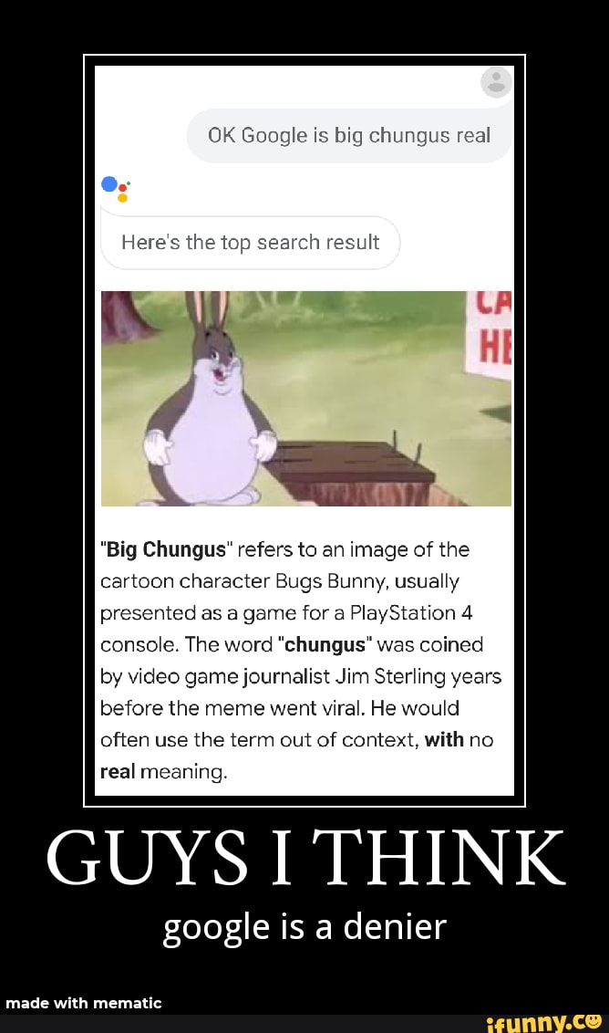 "Big Chungus" refers to an image of the cartoon character Bugs Bunny ...