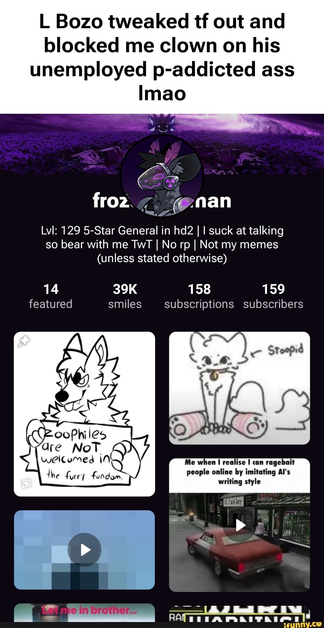 L Bozo tweaked tf out and blocked me clown on his unemployed p-addicted ...