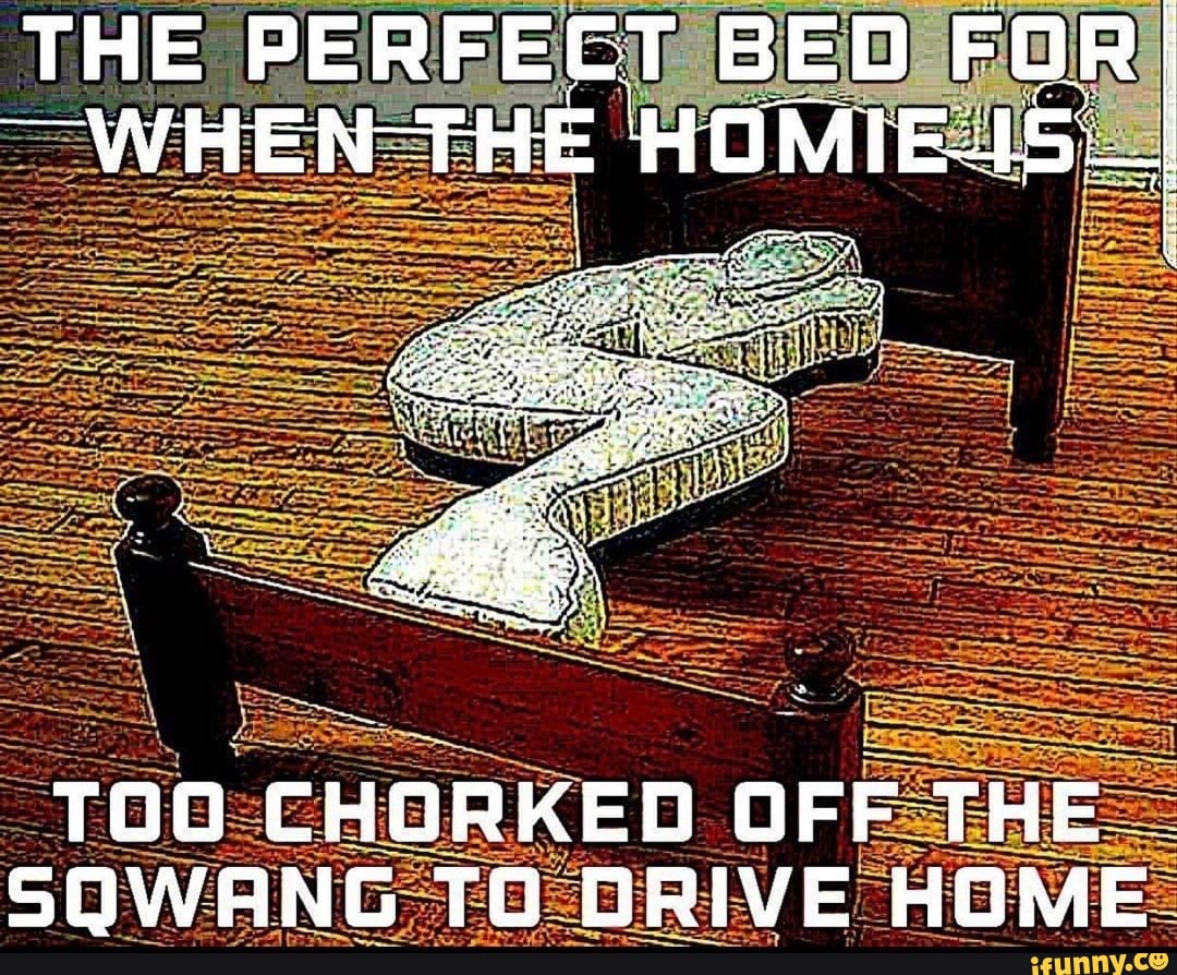 THE PERFECT BED FOR WHEN THE HOMIES... TOO CHORKED OFF THE SQWANG TO ...