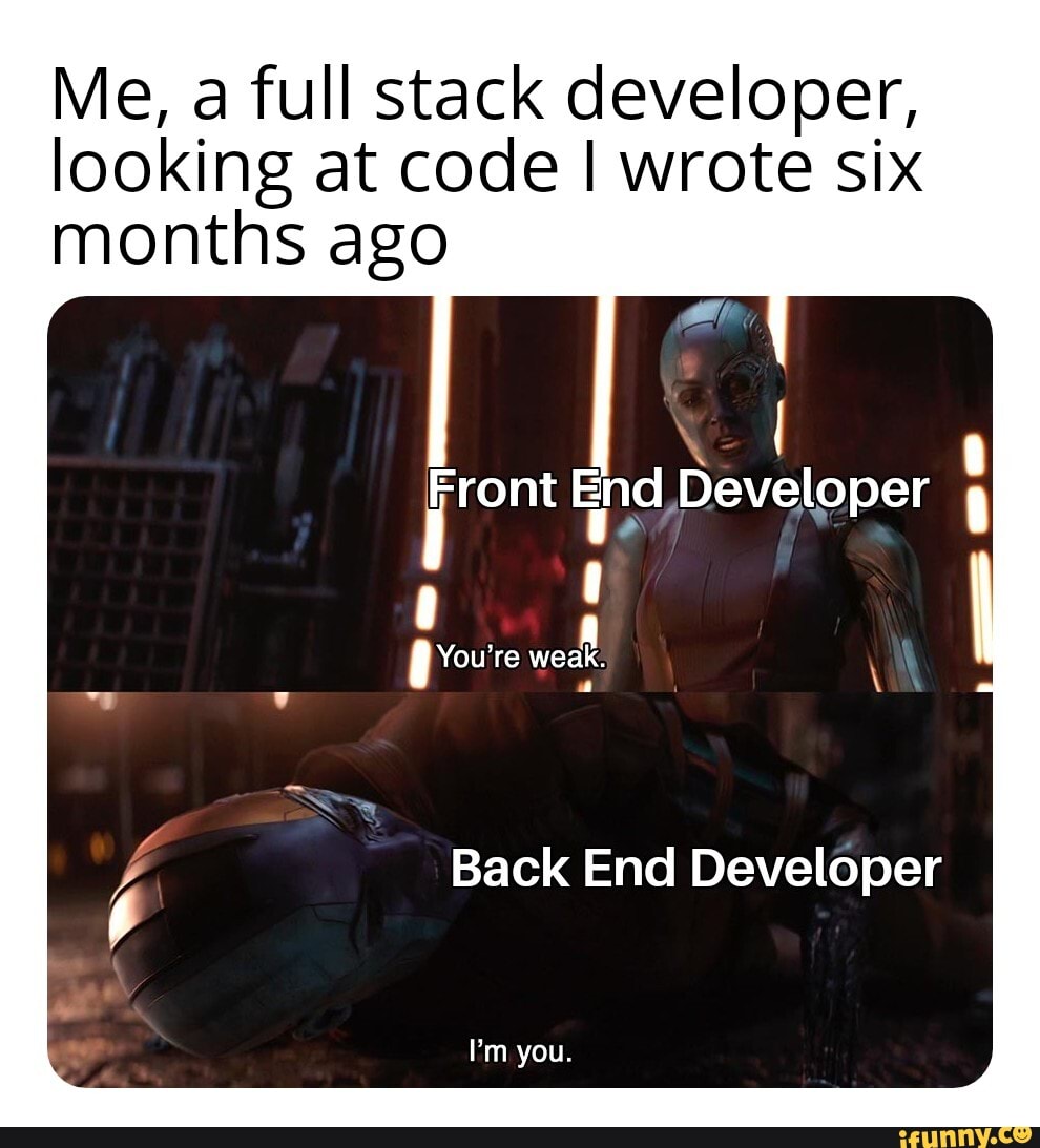 Me, a full stack developer, looking at code wrote six months ago Back ...