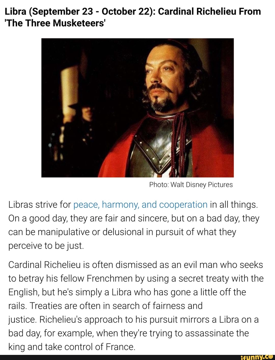 Libra (September 23 October 22): Cardinal Richelieu From 'The Three ...