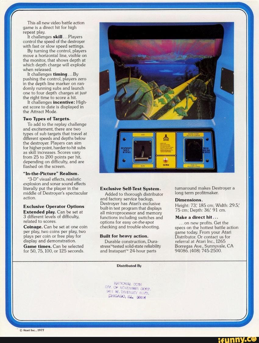 Destroyer - Arcade - videogames advert in the late '70s (Atari) - This ...
